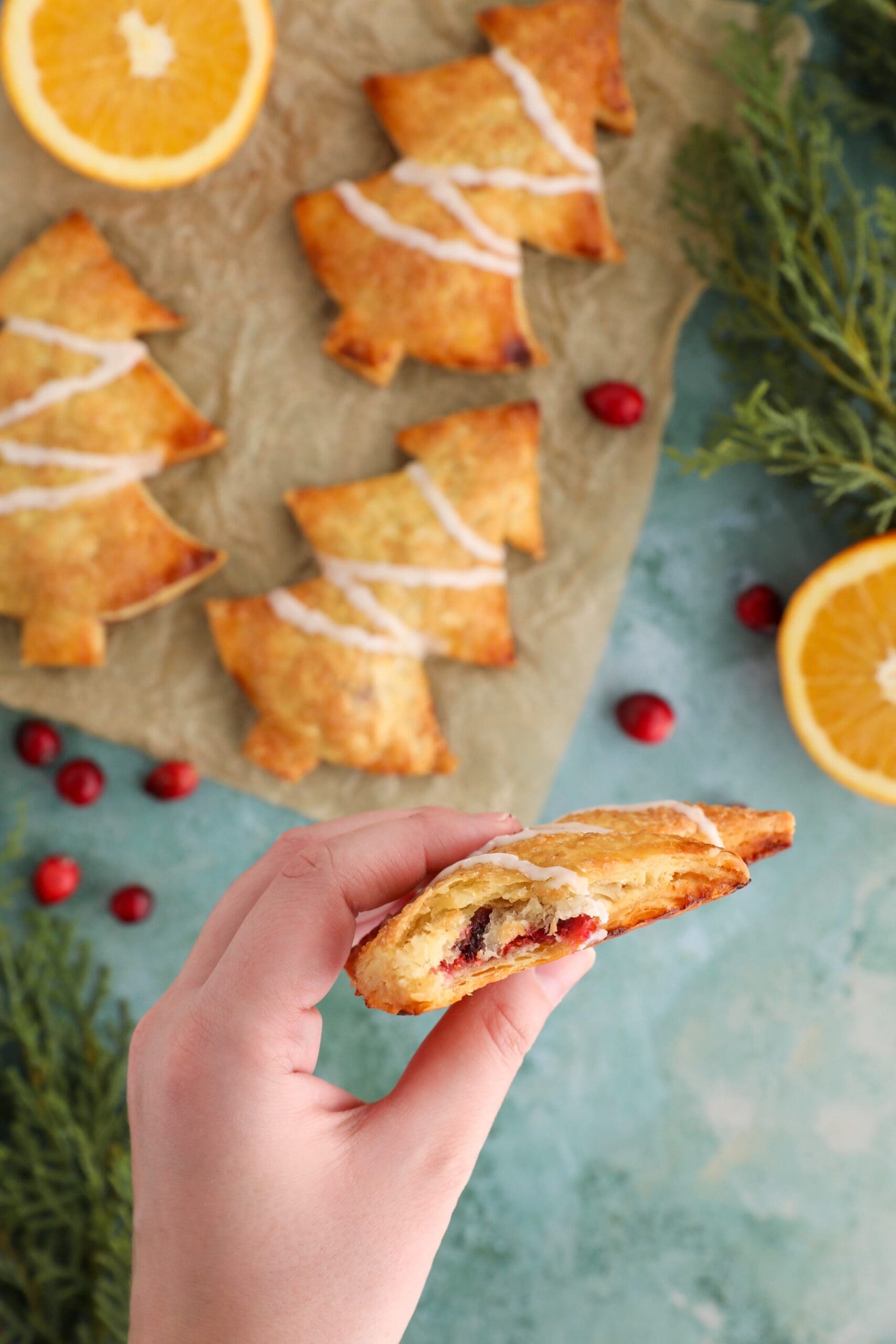 Cranberry Orange Christmas Tree Hand Pies - Marisa Bakes